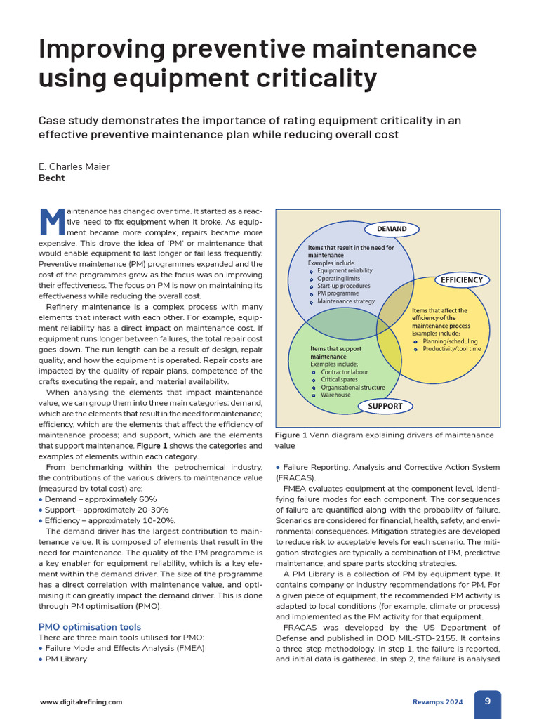 Improving Preventive Maintenance - Equipment Criticality | PDF ...