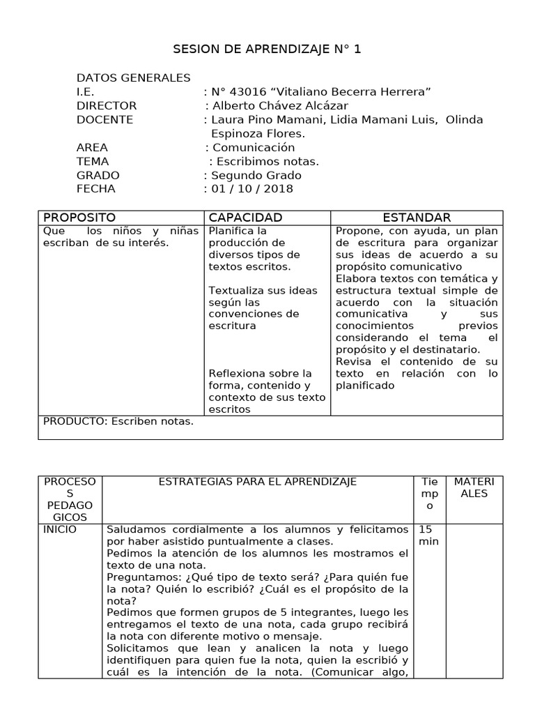 Sesion N 1 Com Escribimos Notas | PDF