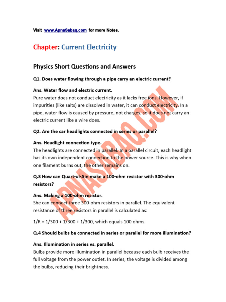 Current Electricity Class 10 Notes Pdf Series And Parallel Circuits