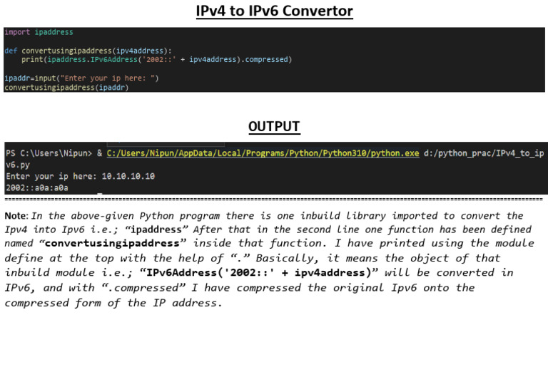 Python Script To Convert IPv4 Address Into IPv6 | PDF | Computers