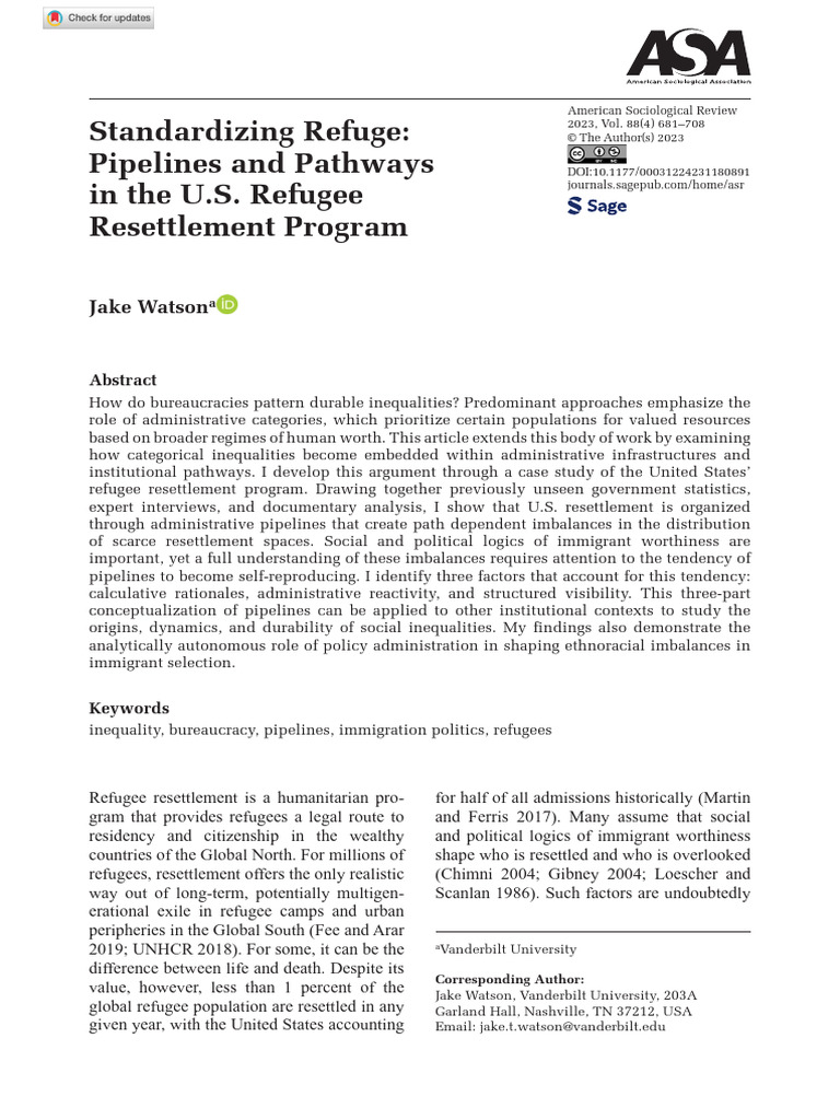Watson 2023 Standardizing Refuge Pipelines and Pathways in The U S ...