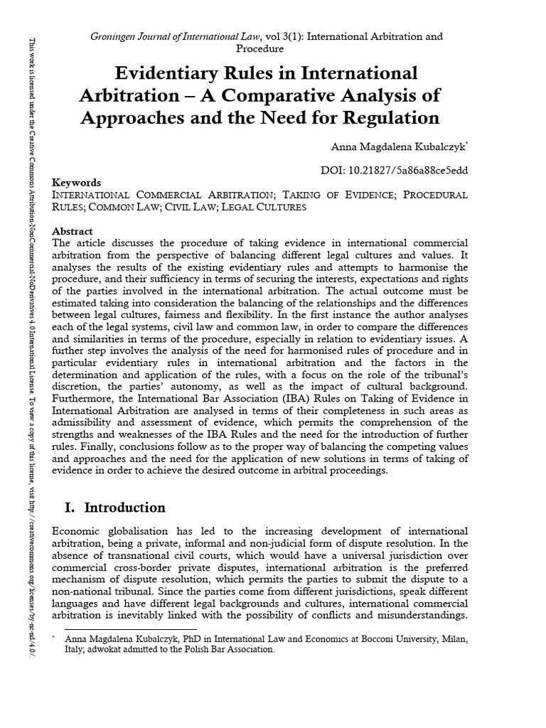 Evidentiary Rules in International Arbitration | PDF | Discovery (Law ...