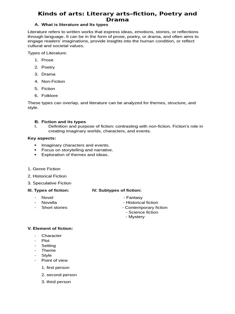 Kinds of Arts Literary Artsfiction Poetry and Drama | PDF | Poetry ...