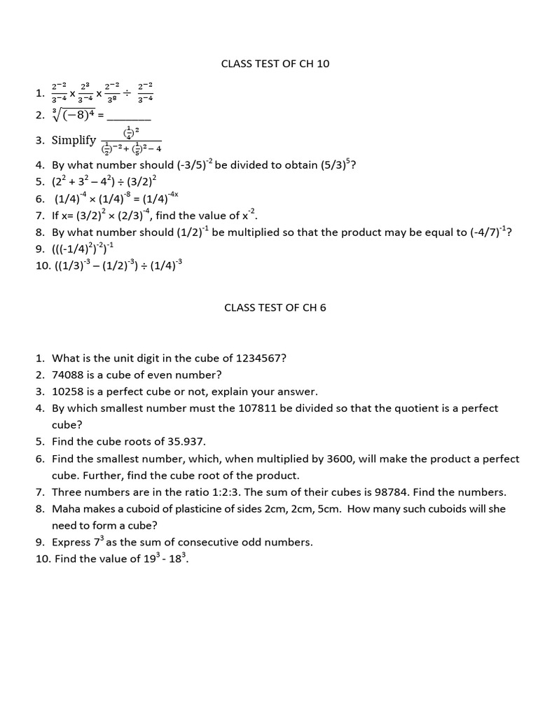 Maths Class Test | PDF