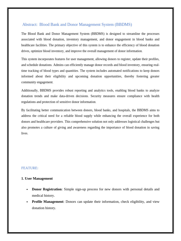 Blood Bank and Donor Management System (BBDMS) | PDF | Blood Donation | Analytics