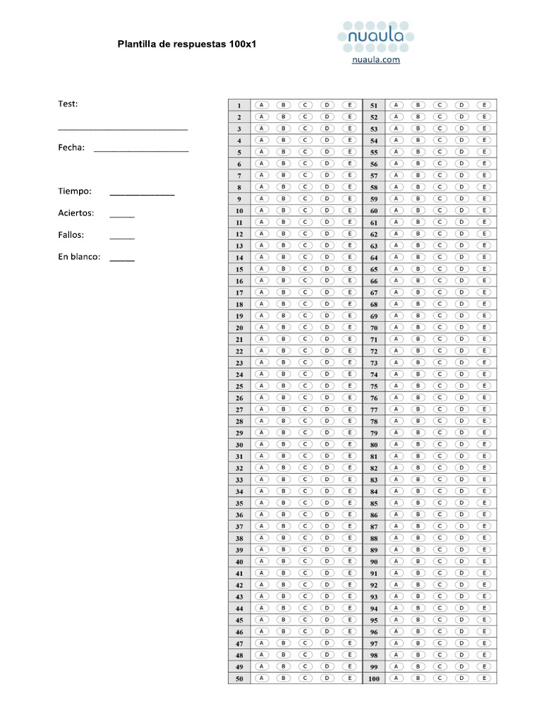 Plantilla de Respuestas 100x1 | PDF