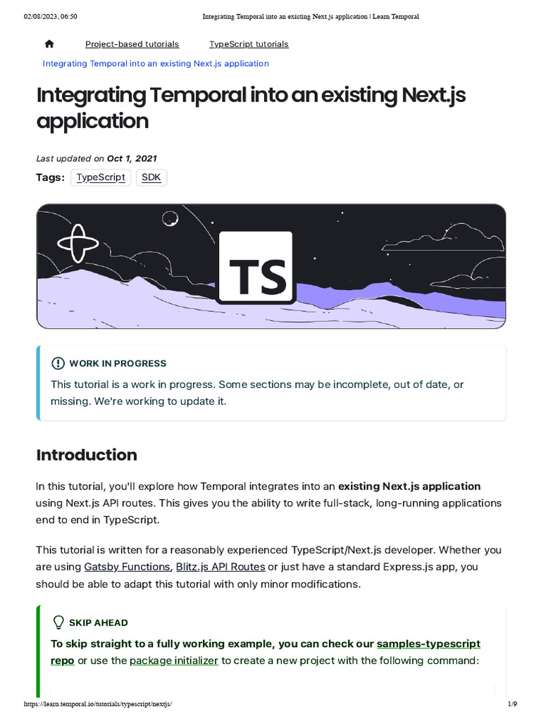 Integrating Temporal Into An Existing Next - Js Application - Learn Temporal | PDF | Java Script ...