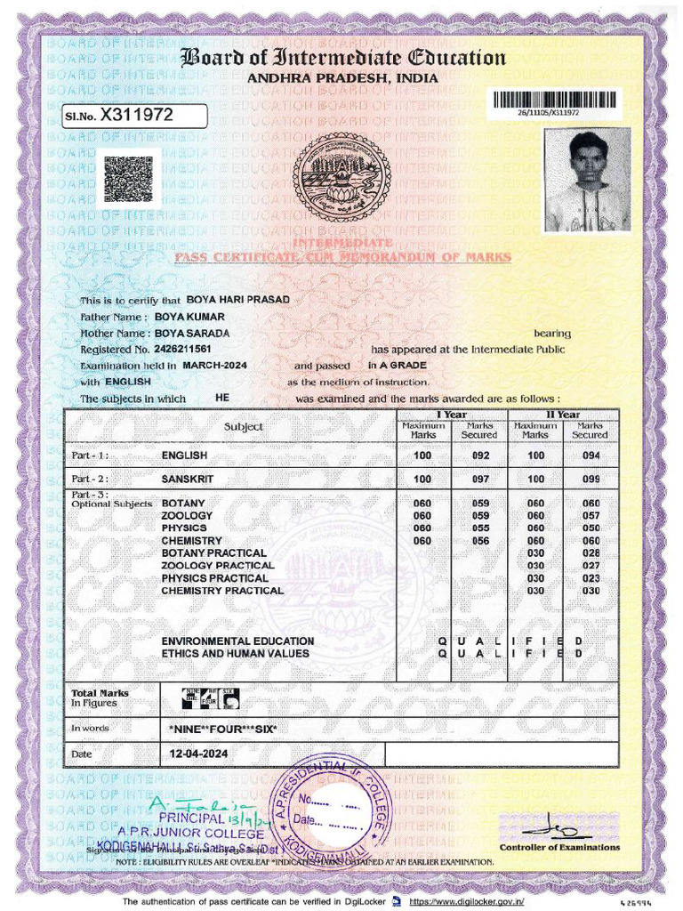 Inter Marks Card | PDF