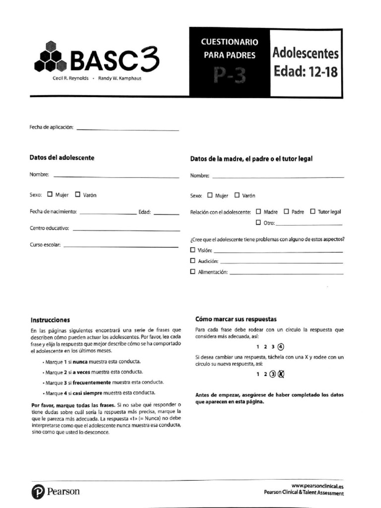 Basc 3 - Cuestionario P3 Padres | PDF