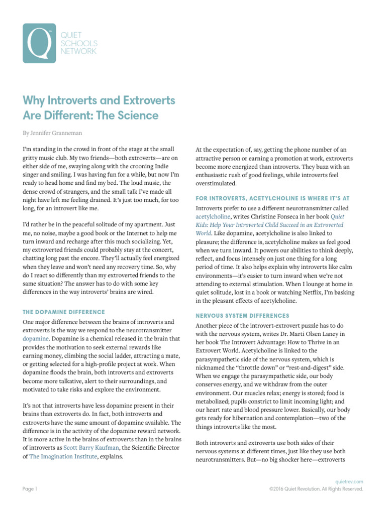 Why Introverts and Extroverts Are Different The Science by Jennifer Grannerman | PDF ...