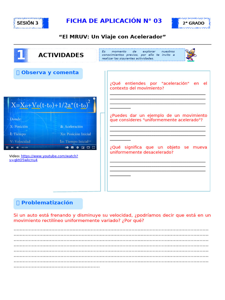 FICHA 3 - El MRUV Un Viaje Con Acelerador - CYT - 2° | PDF | Aceleración | Velocidad