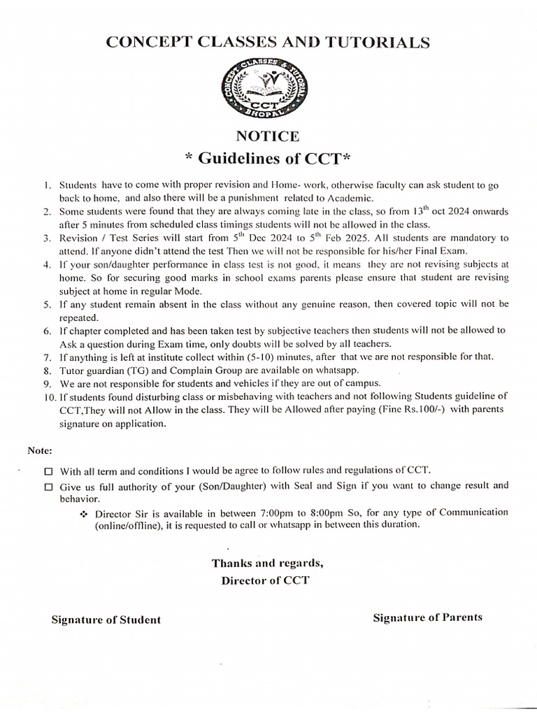 Guidelines of CCT For Students and Registration Form | PDF
