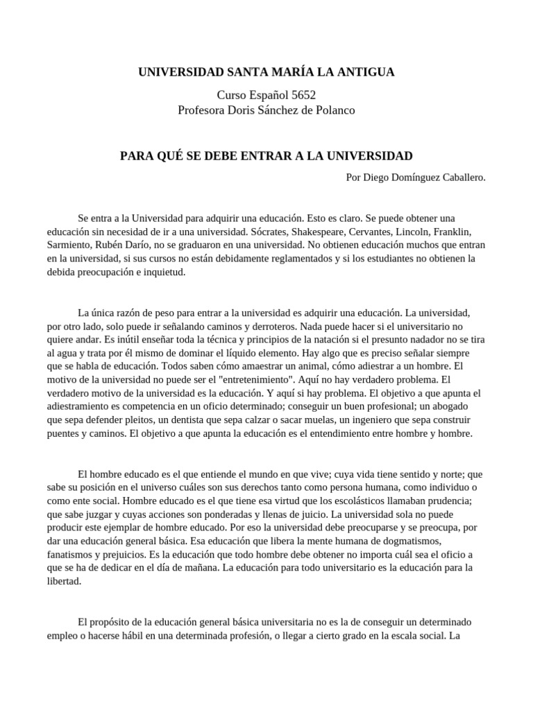 Ensayo para Qué Se Debe Entrar A La Universidad | PDF | Platón
