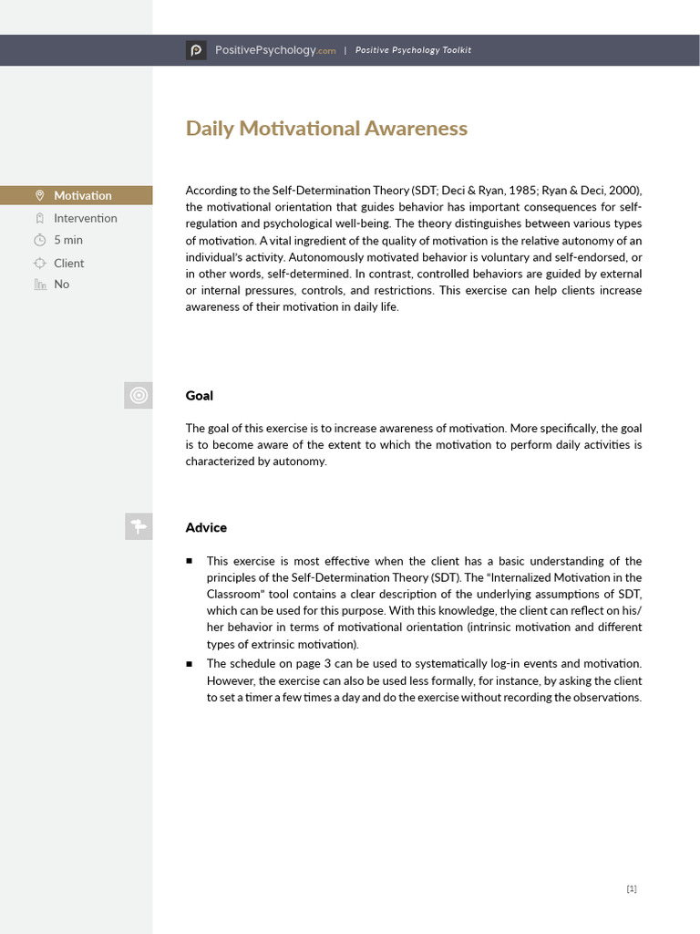 Daily Motivation Awareness Exercise | PDF | Motivational | Motivation