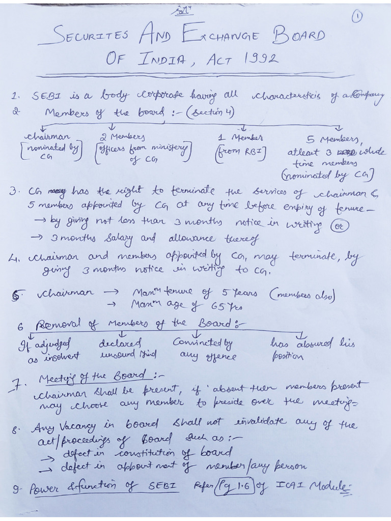 SEBI Act Notes by Rishabh Baid | PDF