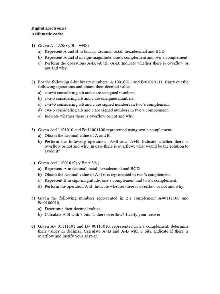 Exercises Arithmetics | PDF | Binary Coded Decimal | Theory Of Computation
