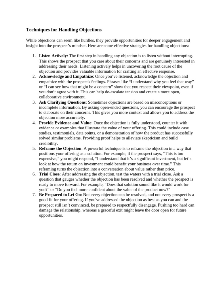 Effective Objection Handling Techniques | PDF | Cognition