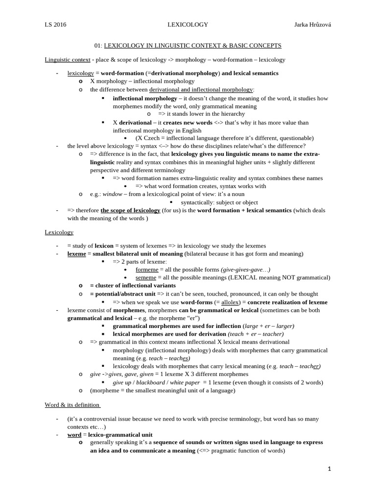 Lexicology-1 Jarka | PDF | Morphology (Linguistics) | Word