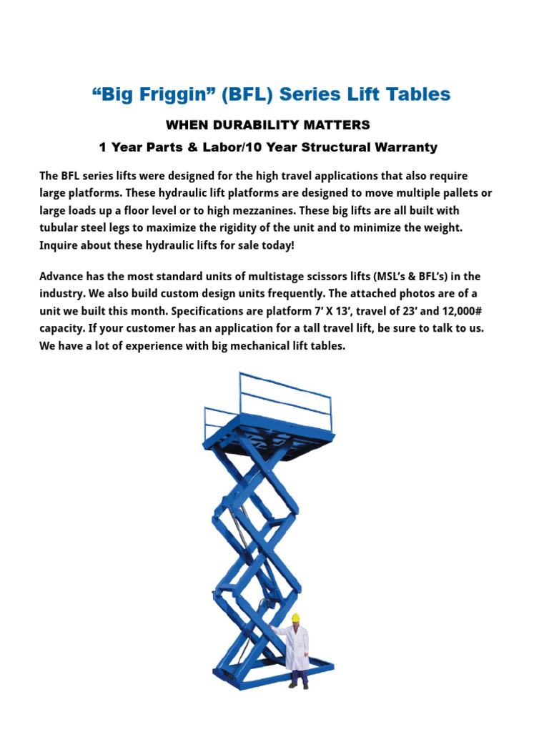 High-Travel Mechanical Lift Table - Large Hydraulic Lift Platform | PDF ...