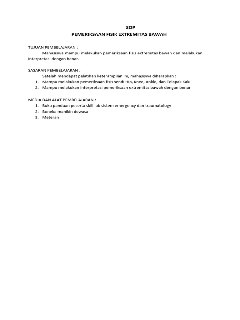 Sop Pemeriksaan Ekstremitas Bawah | PDF