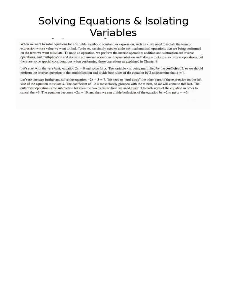 Lesson 1 Solving Equations And Isolating Variables Pdf Prices Equations