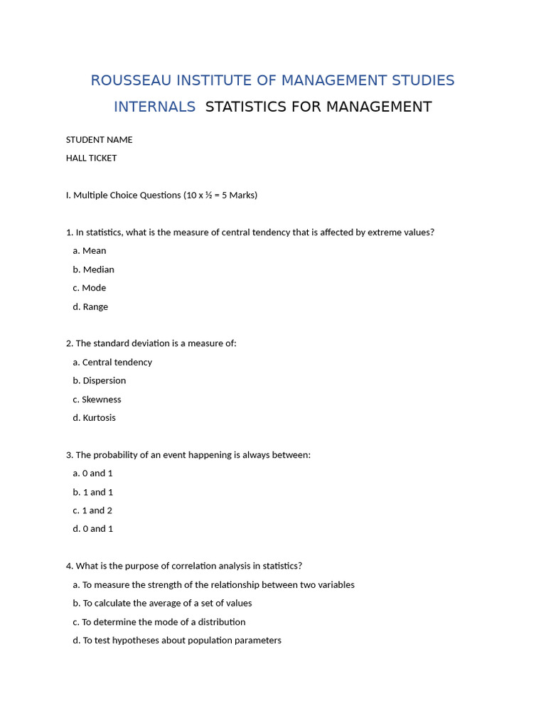 Statistics for Management Exam Guide | PDF | Statistics | Regression ...