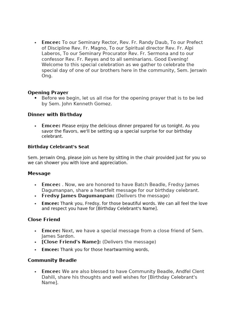 Emcee Script For Birthday | PDF