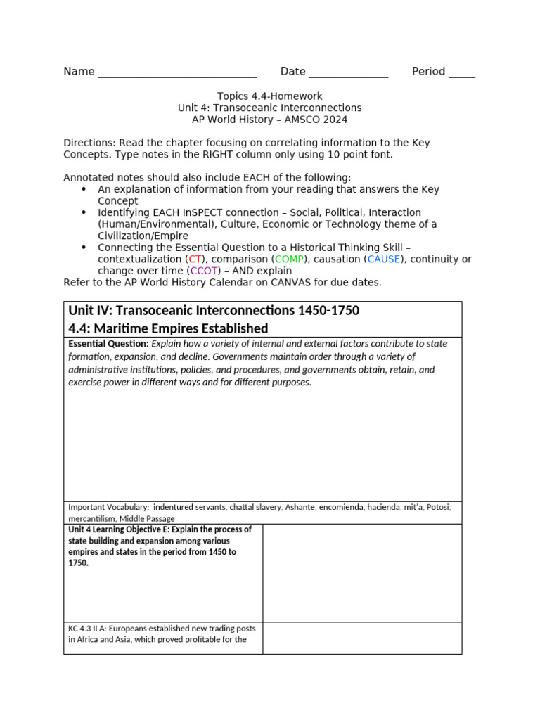 KC Unit 4 Transoceanic Interconnections 4.4 | PDF | Slavery | Trade