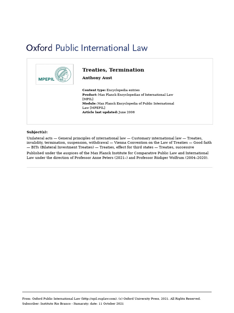 AUST, Anthony. Treaty, Termination | PDF | Treaty | Treaty On The Non ...