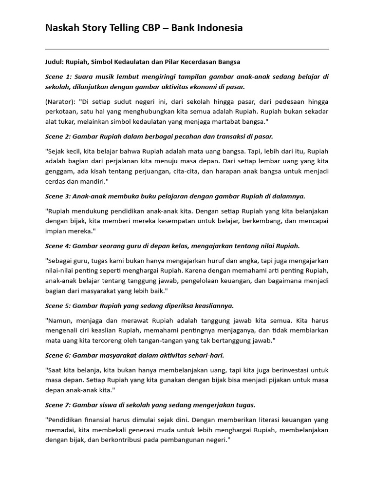 Naskah CBP Rupiah - Story Telling Oleh Walid Umar Tahun 2024 | PDF | Ilmu Sosial | Fiksi Umum