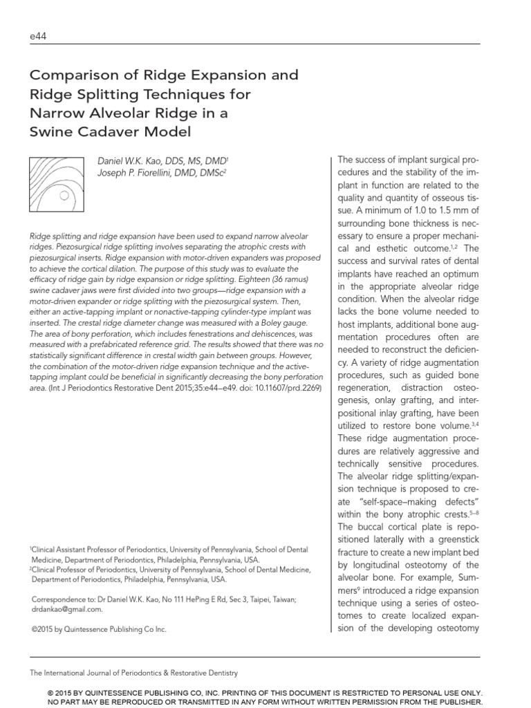 Ridge Splitting Vs Ridge Expansión | PDF | Dental Implant | Periodontology