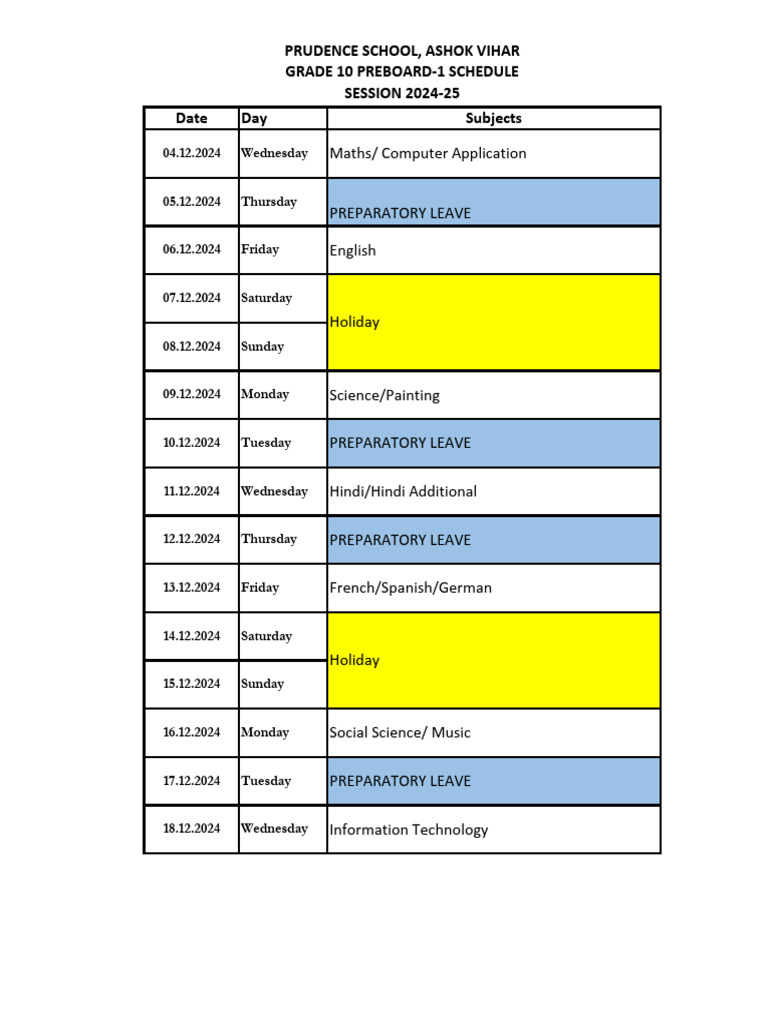 g10 Preboard 1 Schedule | PDF