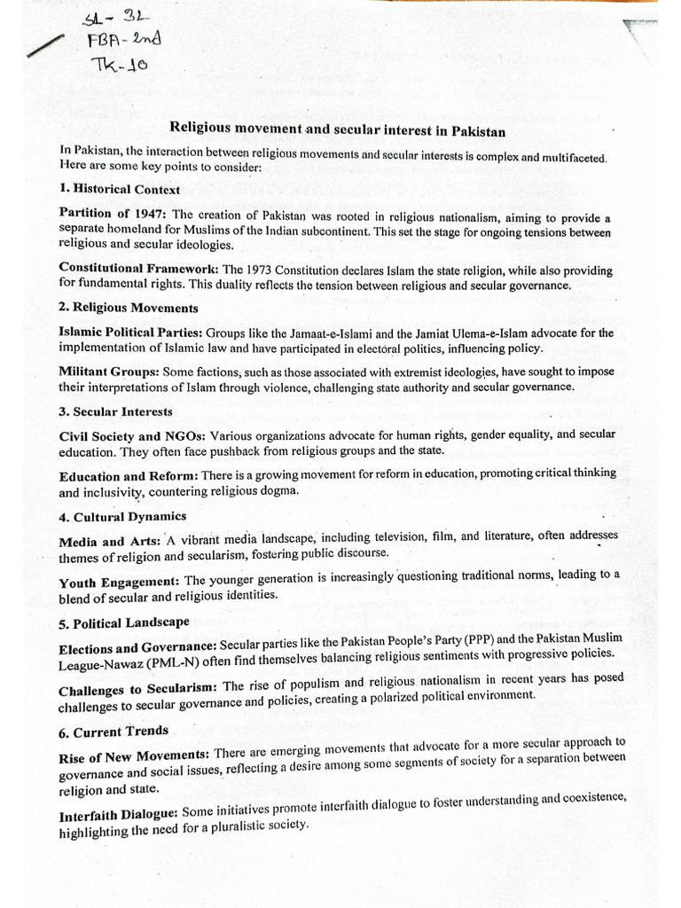 Religious Movement & Secular Interest in Pakistan | PDF