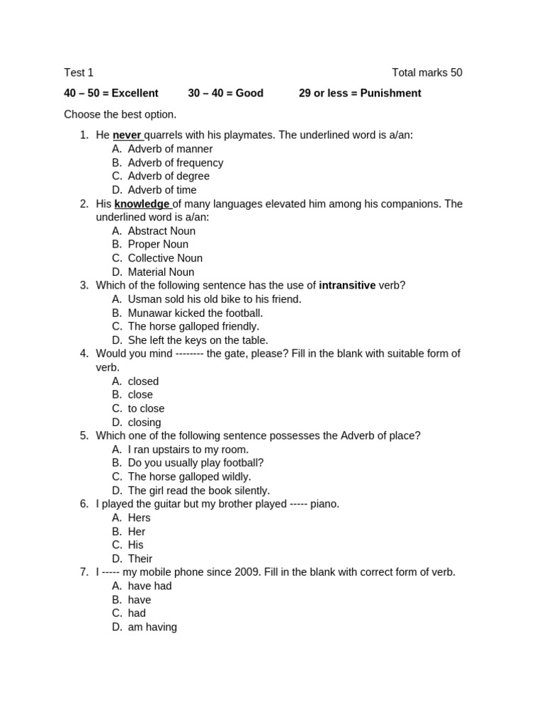 Test 1 | PDF | Verb | Pronoun