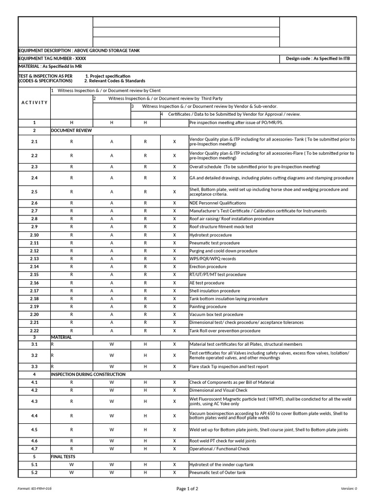 ITP - Above Ground Storgae Tanks | PDF | Specification (Technical ...