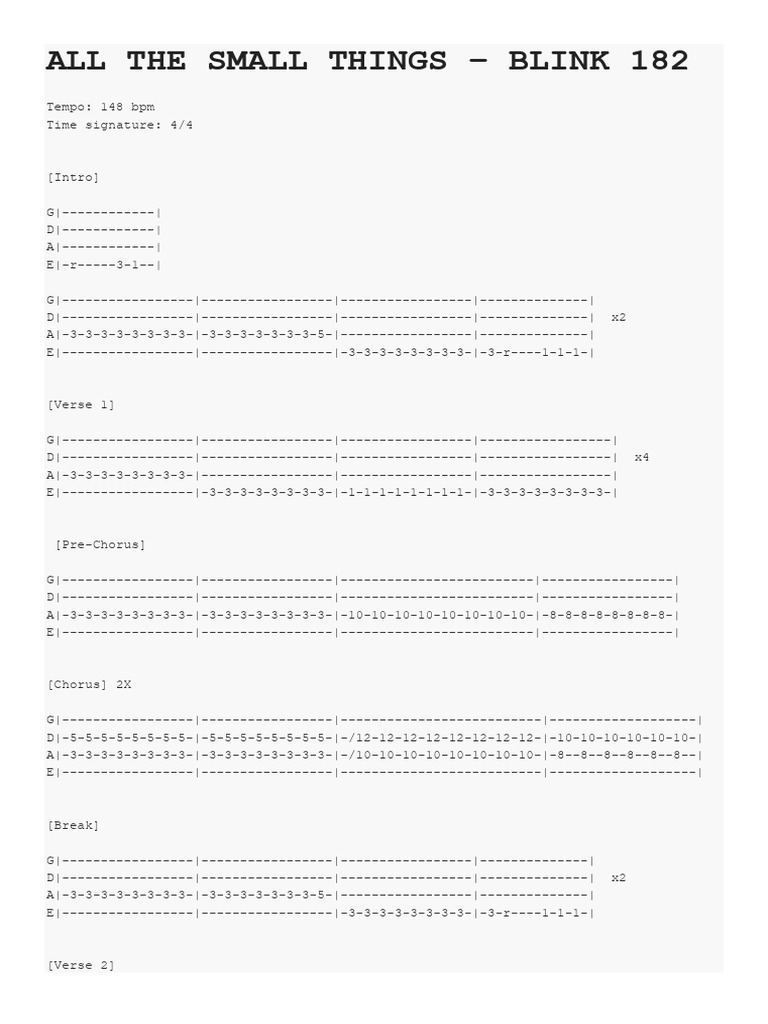 All The Small Things | PDF | Song Structure | Songs