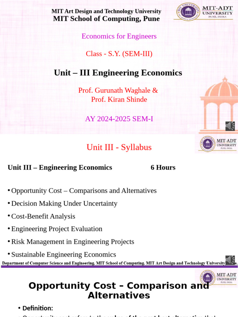 Unit 3 - Engineering Economics | PDF | Cost–Benefit Analysis | Sustainability
