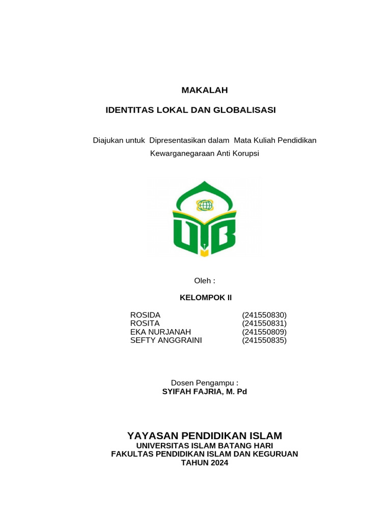 MAKALAH KEL 2 Mata Kuliah Pendidikan Kewarganegaraan Anti Korupsi | PDF