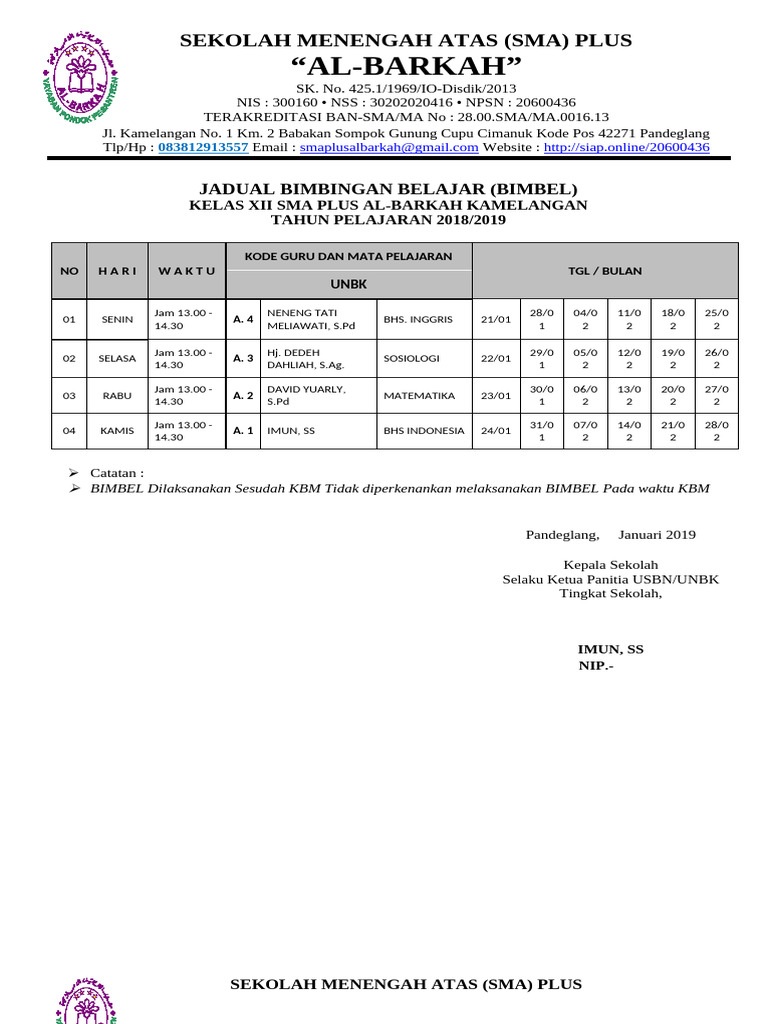 Rangkaian Jadwal UNBK DLL | PDF