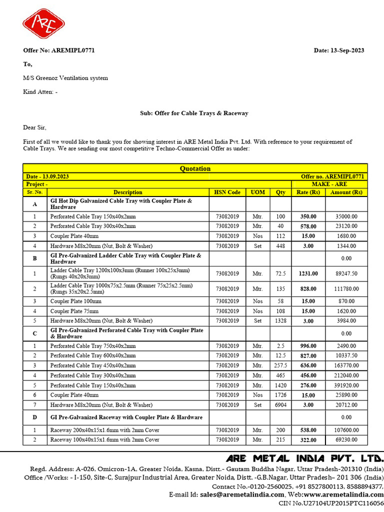 Offer - AREMIPL0771 - Greenoz Ventilation System | PDF | Wire