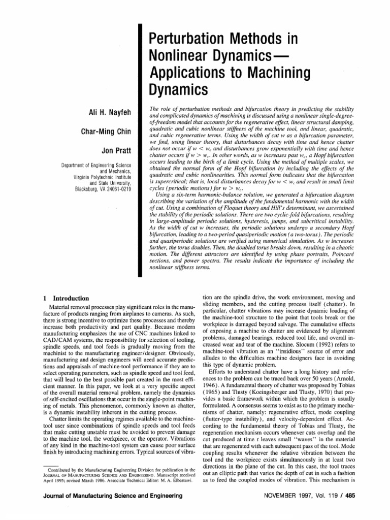 1997 - Perturbation Methods in Nonlinear Dynamics Nayfehmachining Process | PDF | Nonlinear ...