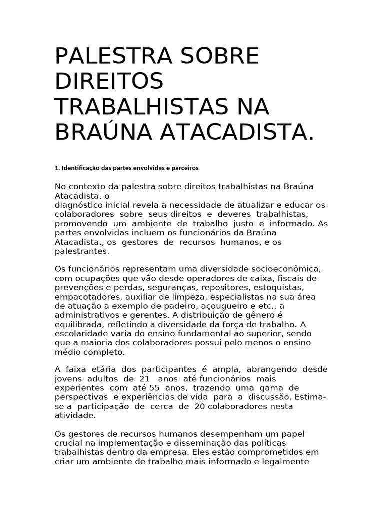 Direitos Trabalhistas na Braúna Atacadista | PDF | Gestão de recursos ...