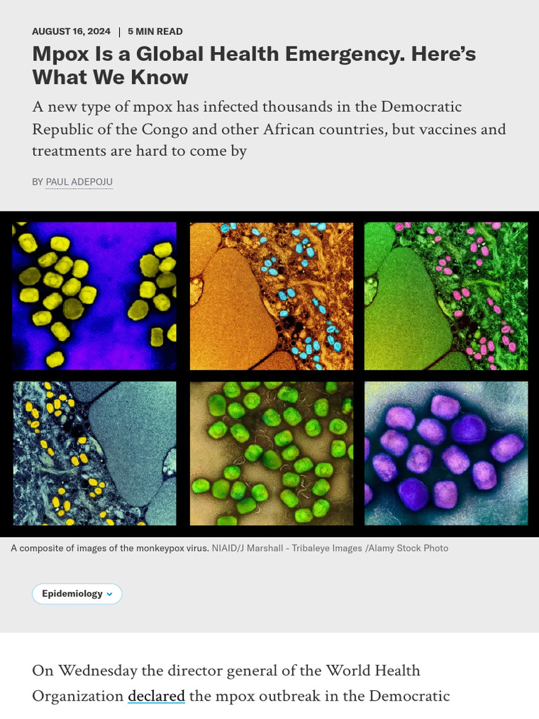 Mpox Declared Global Health Emergency | PDF | Pandemic | Public Health