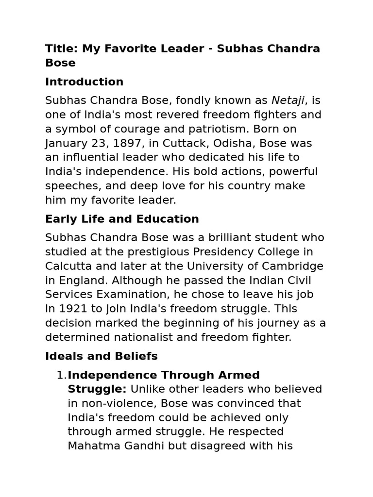 My Favourite Leader | PDF | Indian Independence Movement | Indian ...