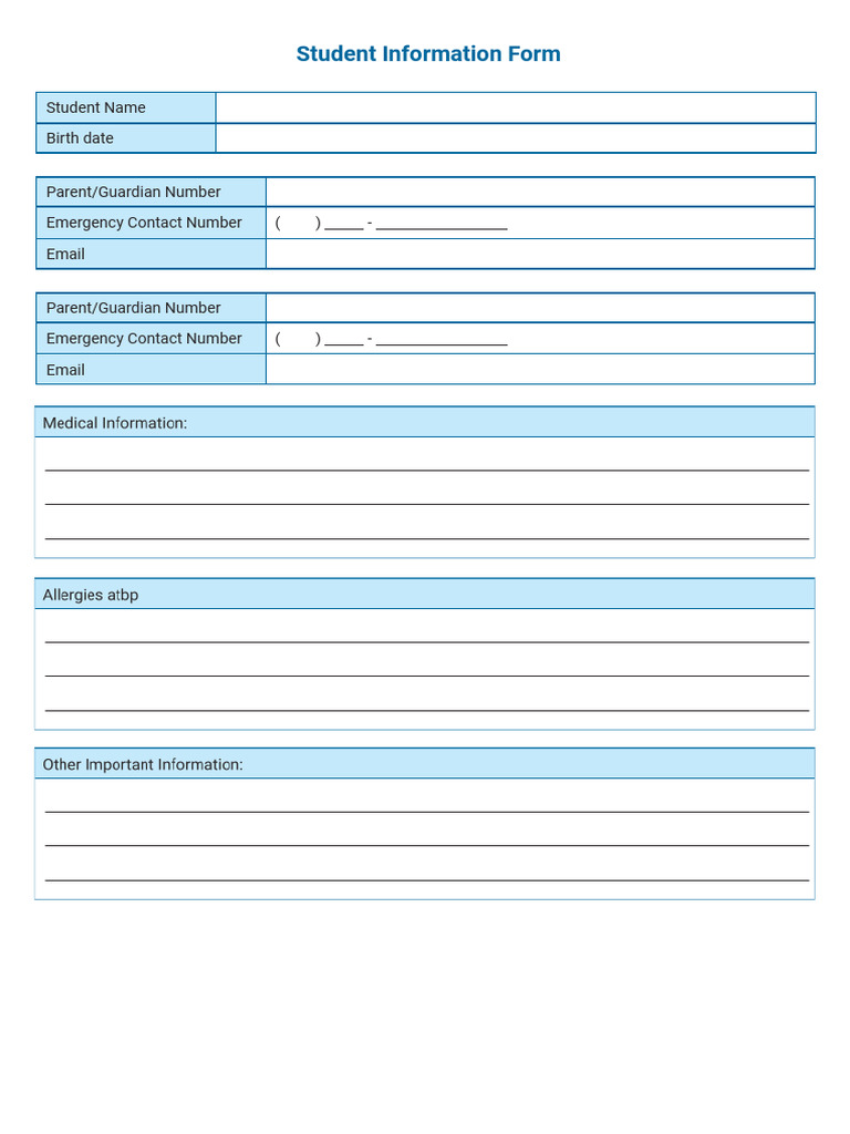 Back To School Student Information Form | PDF