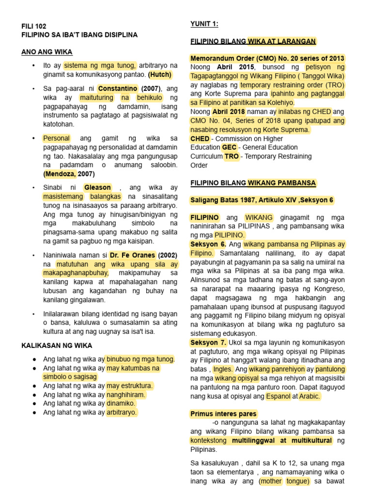 Pointers in Filipino First Quiz 1 | PDF