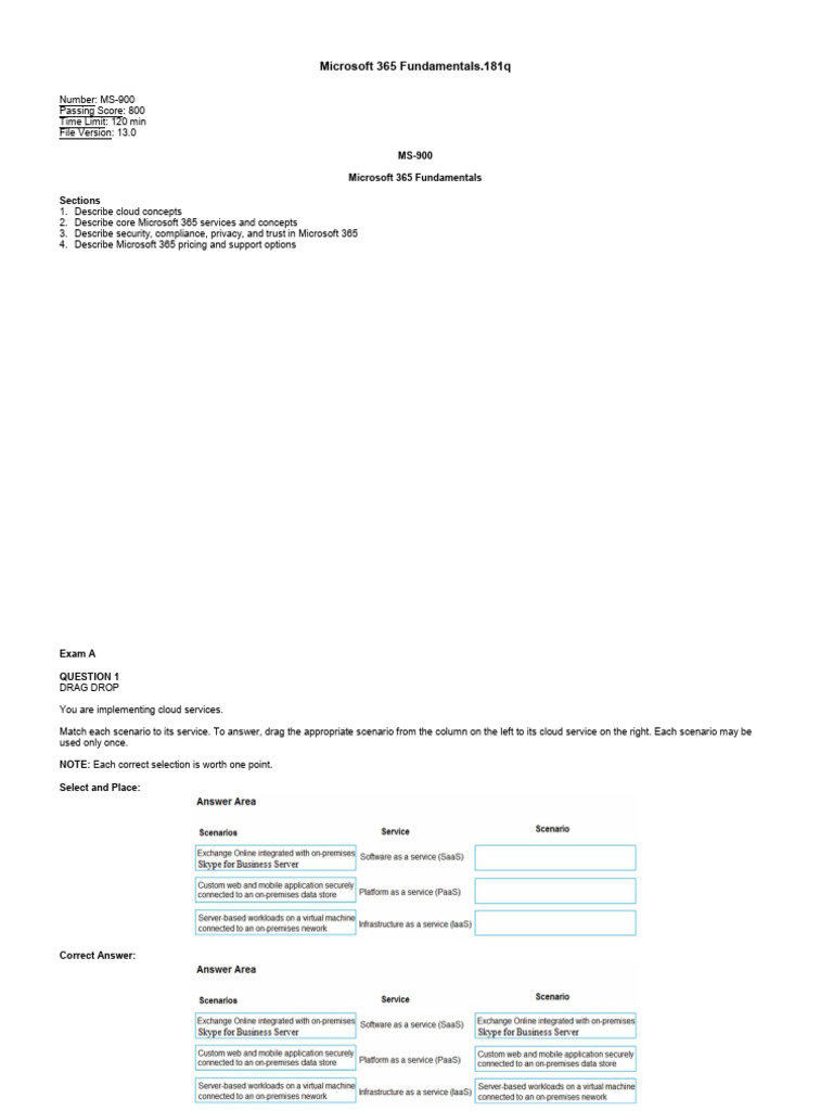 MS 900 Exam Questions | PDF | Cloud Computing | Share Point