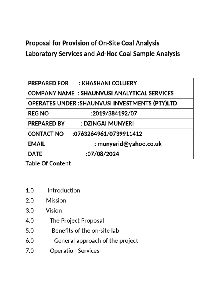 On-Site Coal Analysis Proposal for Khashani | PDF | Laboratories ...