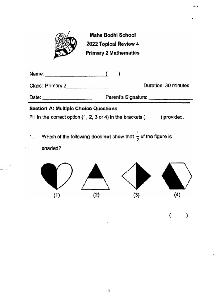 P2 Maths 2022 MahaBodhi RV4 Paper | PDF