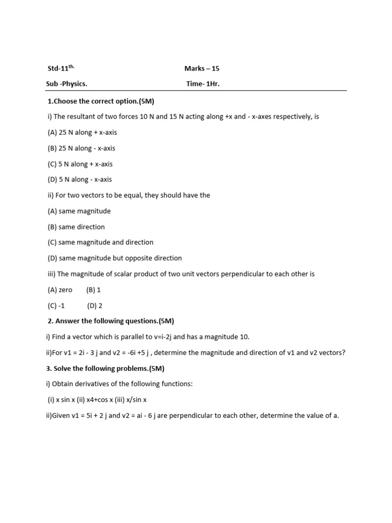 11th Physics Test 2 | PDF | Teaching Methods & Materials